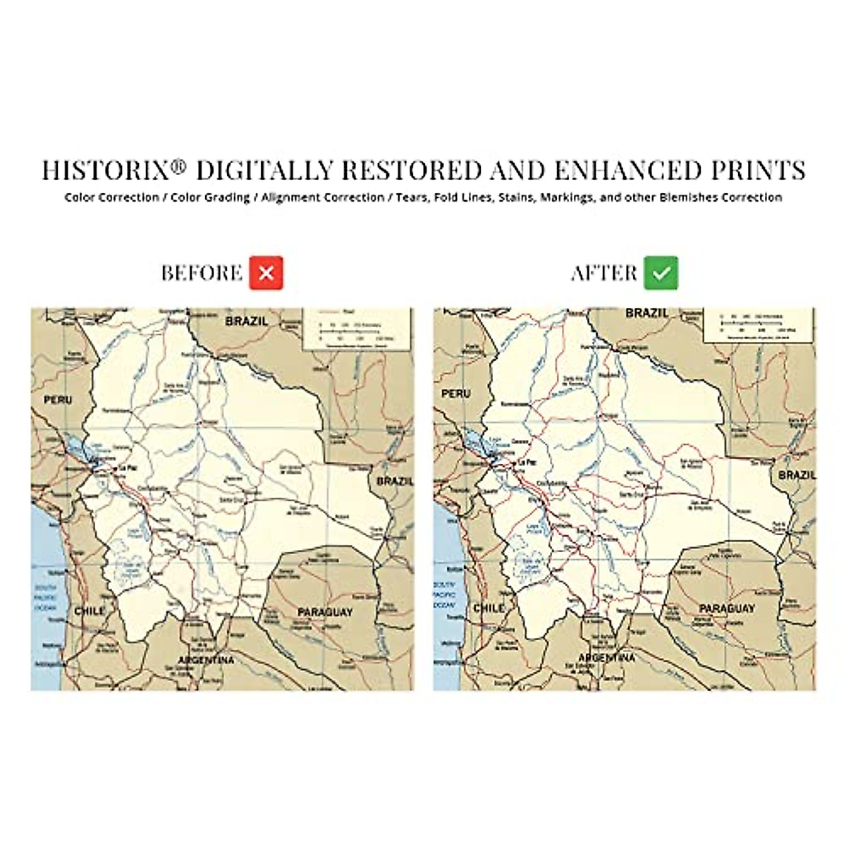 HISTORIX 2006 Bolivia Map Poster - 24x30 Inch Map of Bolivia in South America Poster - Map of Bolivia Showing Sucre Santa Cruz and La Paz Bolivia Map Print