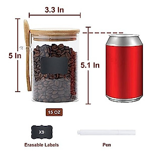 FyndraX Coffee Salts Sugar Container Jars, 15 Oz Glass Canister with Lids, Spoon and Labels for Tea, Nuts, Bath Salt, Spice, Overnight Oats and More Storage Canning, Pack of 3