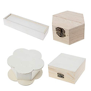 SOFEA Natural Wood Box Unfinished Plain Wooden Jewelry Storage Painting Art DIY Craft