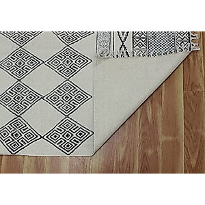 Casavani Hand Block Printed Rug Moroccan Beige & Black Tassel Rug Boho Area Rug Easy Care Washable Rugs for Doormat Entryway Living Room Bedroom Hallway Balcony 5x5 Feet Square