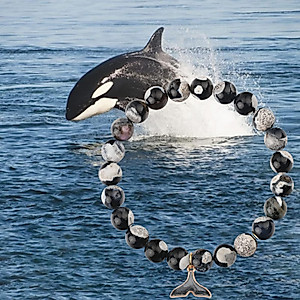 Orca Bracelets for Women Orca Whale Gifts Killer Whale Orca Beaded Charm Orcas Killer Whales Gifts Orca Agate Crystal Bracelet Orca Tail Ocean Beads Bracelet Healing Bracelets Inspirational Gift