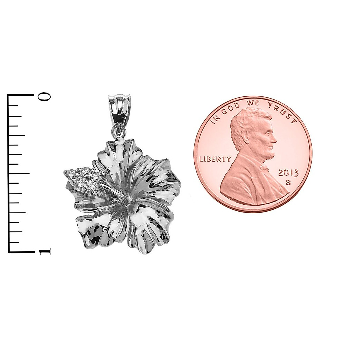 Sterling Silver Caribbean Hibiscus (Malvaceae) Cubic Zirconia Pendant