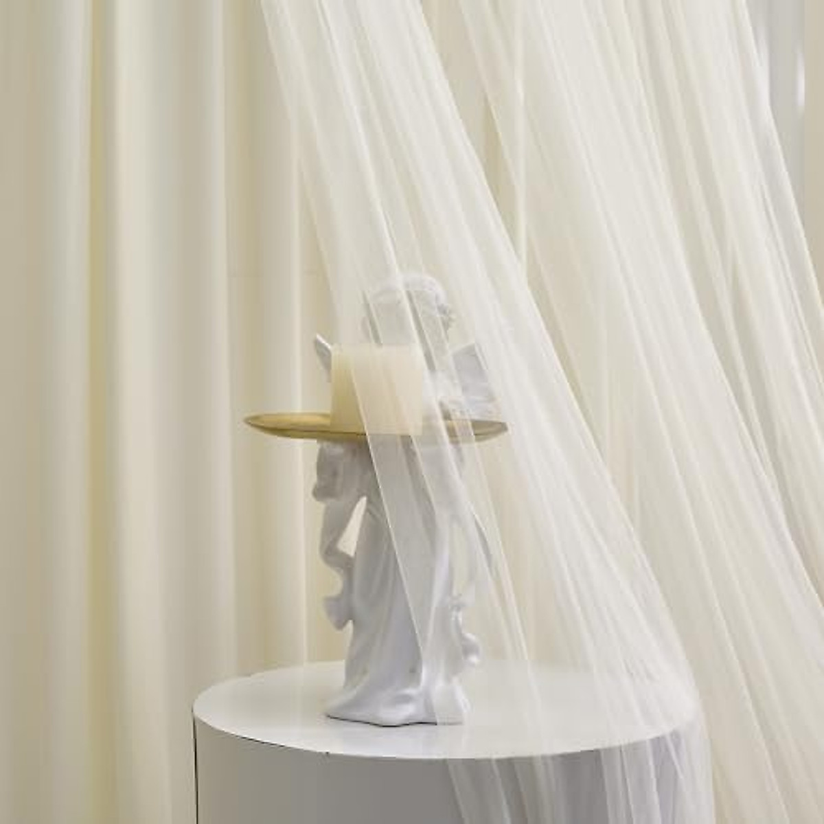 5ft x 10ft Dual Layer Ivory Tulle Backdrop Curtain Panels with Light, 1 Panel 5 x 10 ft Photo Background Drapes for Wedding Baby Shower Party Engagement Bridal Shower Photography