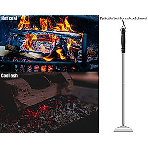 POLIGO Charcoal Grill Ash Rake Hoe for Fireplace Wood Stove Pizza Oven, Stainless Steel BBQ Cleaner Poker Scraper, Elongated Cleaning Tool Accessories for Smoker, Ceramic, Kamado, Vision Grills