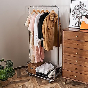IAMFAN Clothes Rack Heavy Duty,Rolling Clothes Racks for Hanging Clothes,Portable Metal Clothing Rack,Garment Racks with Wheels,Wardrobe Rack(Chrome, Medium)