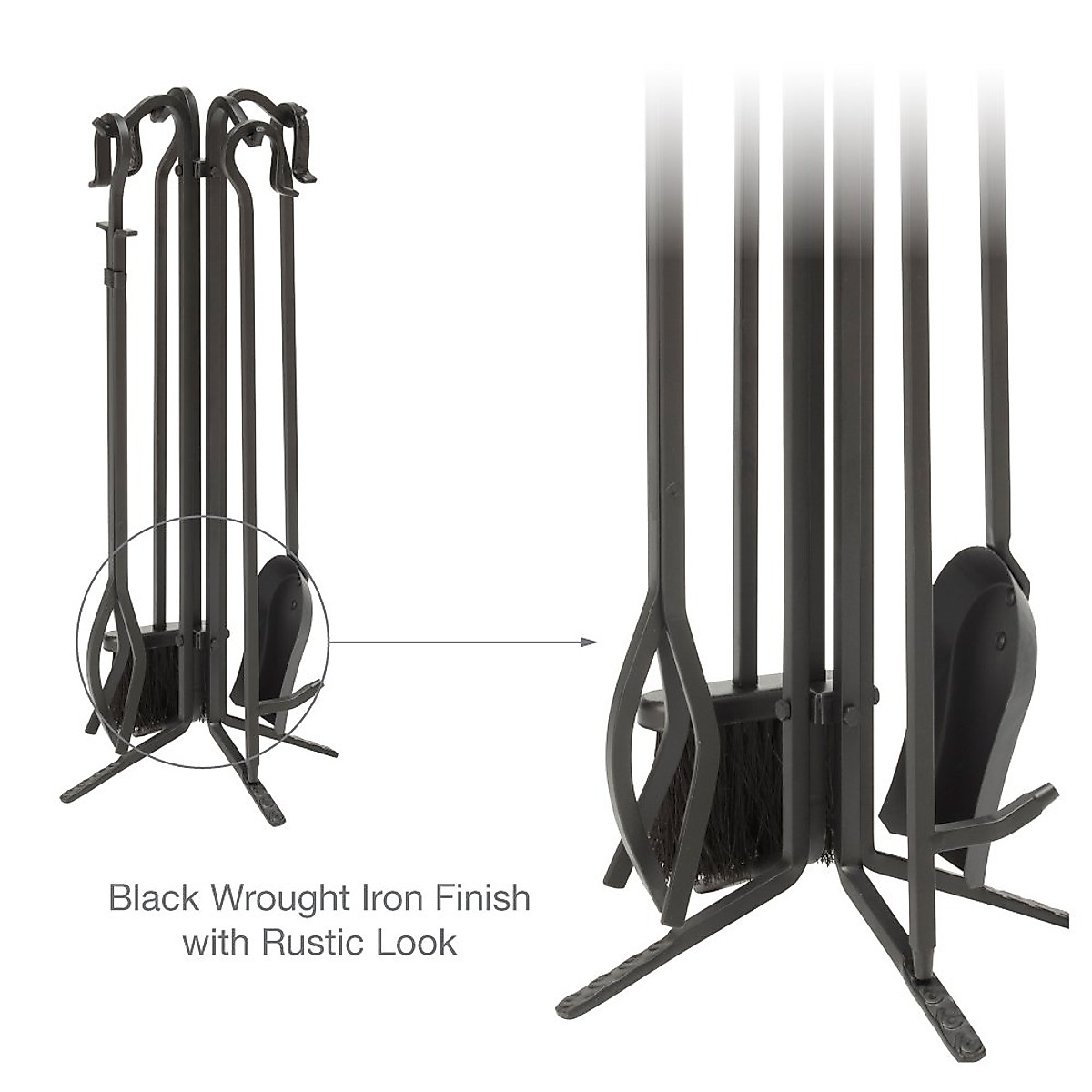 UniFlame, F-11140, 5-Piece Wrought Iron Fireplace Tools Set, Black