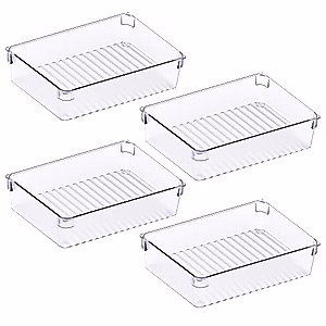 Kootek 4 Pack Large Drawer Organizer, Bathroom Drawer Organizer Trays Plastic Organizers Kitchen Utensils Silverware Gadgets Dividers Desk Storage Bins Container for Makeup Dresser Cosmetic Office