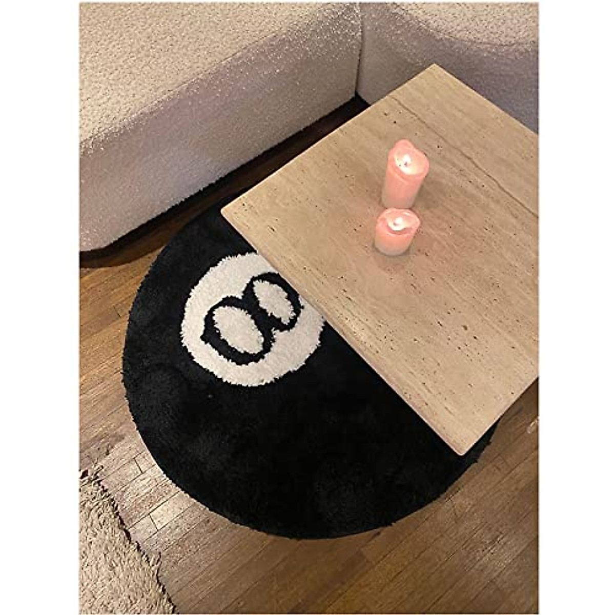 VUUEAN Round Towel Fun 8 Ball for Beach Pool Surfing Outdoor Yoga Black Area Rug, Billiard Pool Eight Ball Carpet (Black, 39.37 * 39.37)