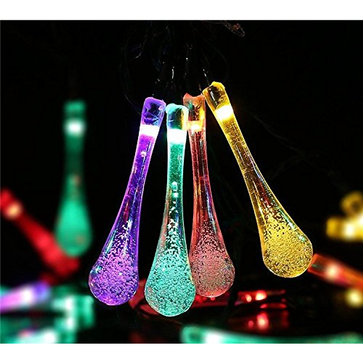 KORADA Solar Strings Lights, 20 Feet 30 LED Water Drop Solar Fairy Lights, Waterproof Lights for Garden, Patio, Yard, Home, Parties- Multi Color