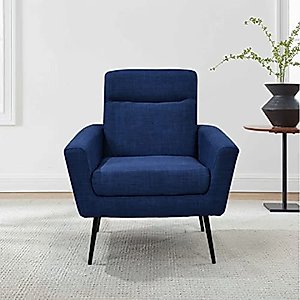 Tiokop Mid Century Modern Upholstered Fabric Accent, Living Room, Bedroom Leisure Single Sofa (Metal Legs), TV armrest seat,Suitable for Small Space Home,Office,Coffee Chair,Dark Blue
