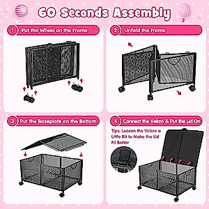 Toy Organizers and Storage, Foldable Kids Toy Chests & Storage, 23.62'' x 16.53'' x 12.6'' Tonies Box Carrying Case, Kids Toy Storage Organizer with 360°C Wheels, Collapsible Metal Toy Storage Box