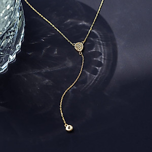 Diamond Solitaire Lariat Necklaces | 14k Solid Gold Diamond Bezel Set Y-Necklace for Women | Teardrop, Round Diamond Y Necklace | 14k Yellow Gold Dainty Jewelry | Gifts for Birthday, 18"