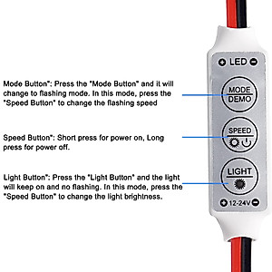 MEIRIYFA Mini LED Dimmer Controller 12V -24V LED Strip Dimmer Single Color Controller Brightness Dimmer 3 Keys for 3528 5050 Light (5PCS) (Single Color)