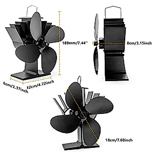 foedo Wood Stove Fan, for Wood Burning Stove/Pellet Stove, No Electric Heating Drive, Effective Circulation Warm Air, 4 Blades Cocoon Fan (Set of 2)