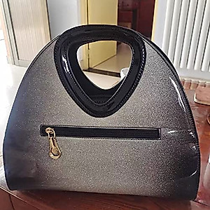 Shirt Luv Fashion Crystal Women Top Handle Satchel Handbags Leather Evening Bag Party Diamonds Shoulder Messenger Bags (Silver)