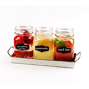 Circleware Yorkshire Chalkboard Mason Jar Glasses with Metal Holder Stand Set of 4, Home & Kitchen Farmhouse Décor Drink Tumblers for Water, Beer and Beverages, 17 oz, Galvanized