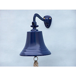 Hampton Nautical 3xglass-101 Solid Brass Hanging Ship's Bell 9"-Blue Powder Coated Nautical Home Decoration, 9 inch