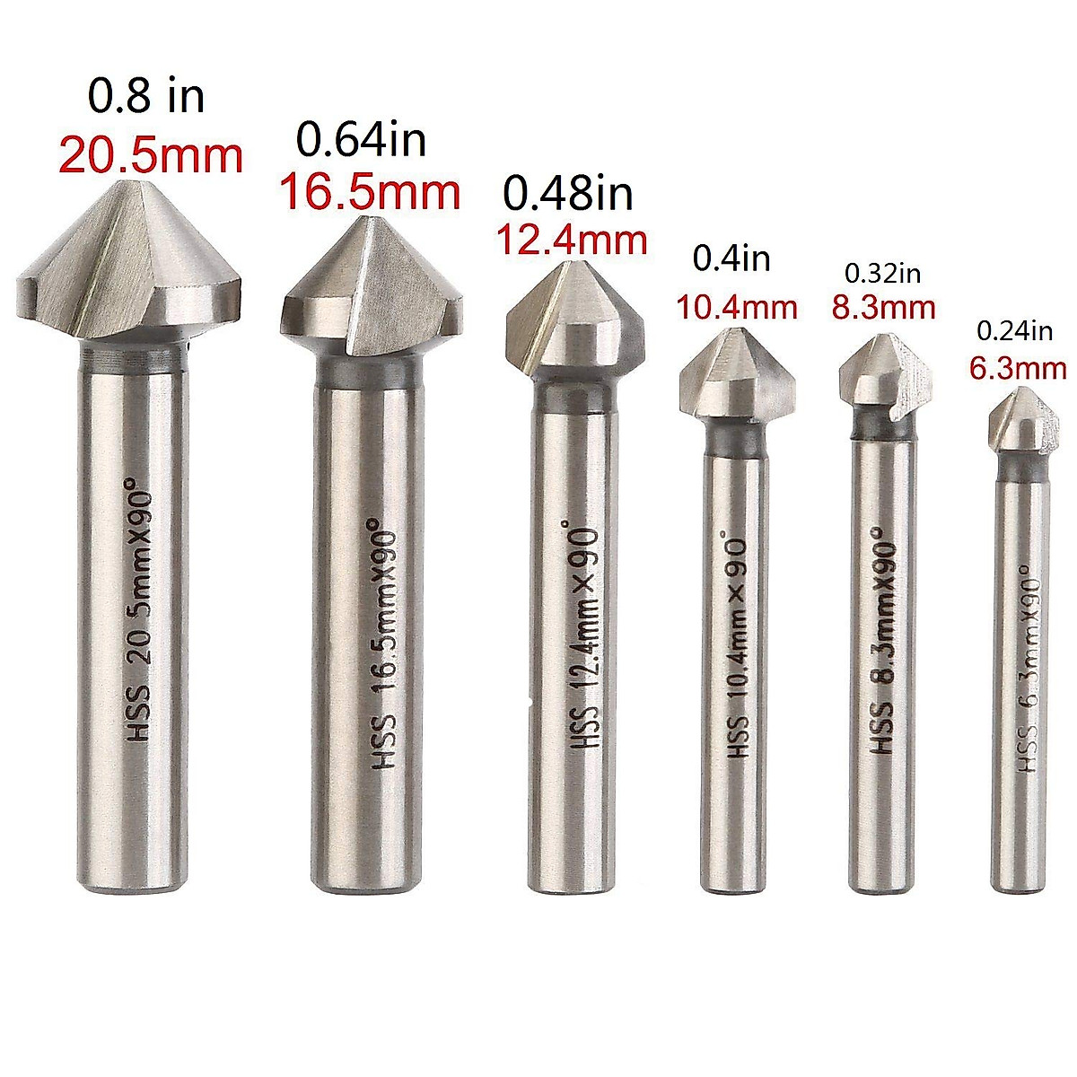 Dtacke 6PC 90 Degree 3 Flute Chamfering End Mill Cutter Drill Bit HSS Chamfer Countersink Bits Set