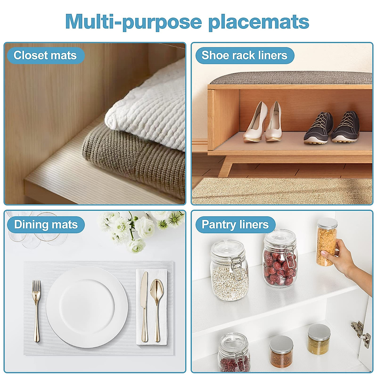 Puricon Non-Adhesive Shelf Liner, Non-Slip Clear Plastic Ribbed Liners for Refrigerator Pantry Cabinet Closet Drawer Desks Shelves Storage, BPA Free -12 Inch x 10 FT