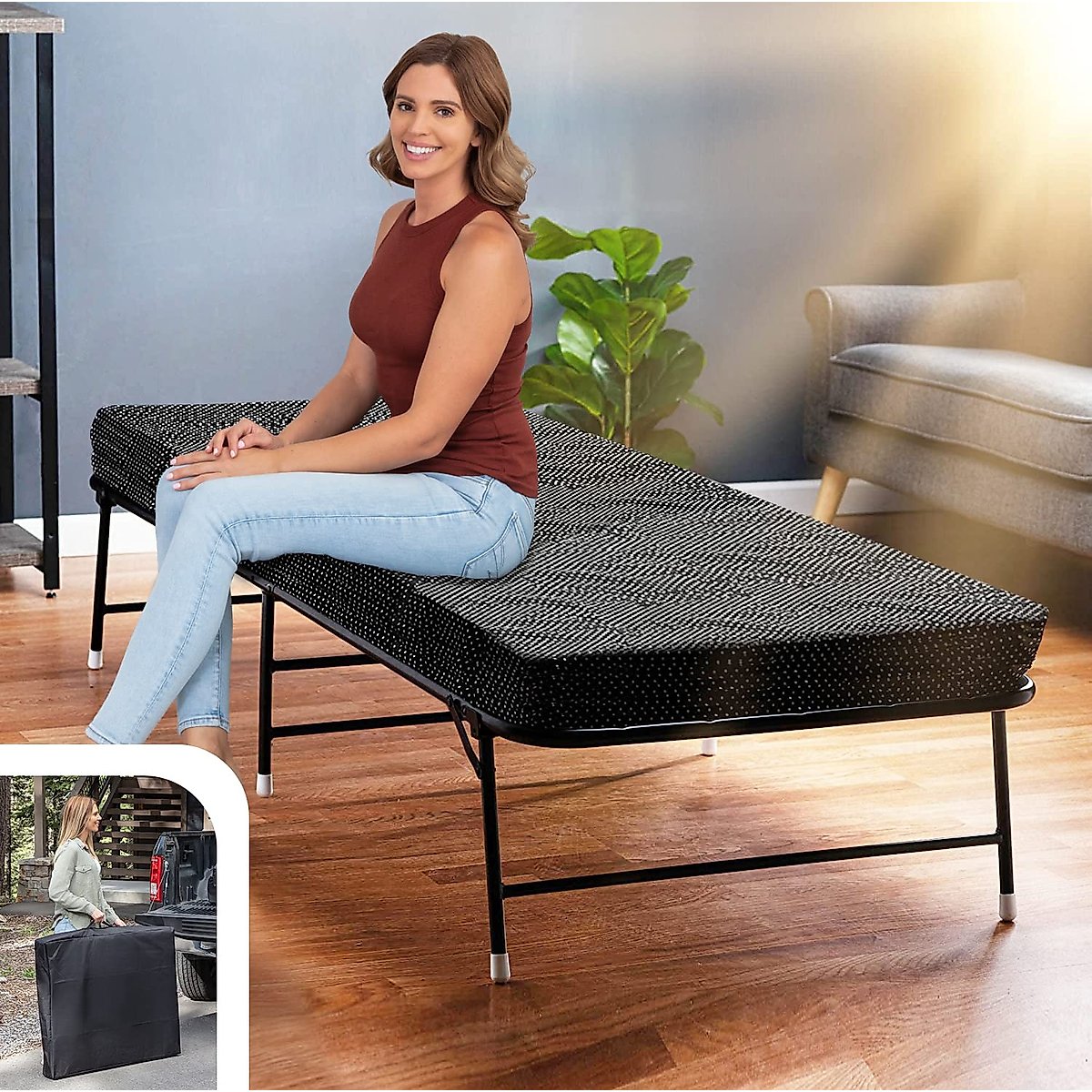 LiteBed­™ Folding Bed with Memory Foam Mattress - Portable Twin Fold Up Bed with Storage Bag - Luxurious Hideaway Foldable Bed with Frame - Foldaway Guest Bed for Adults & Kids - NO-RISK 100-DAY TRIAL