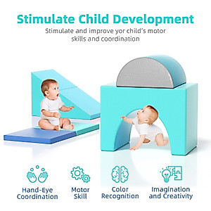 67i Toddler Foam Blocks Climbing Blocks Indoor Climbing Blocks for Toddlers 1-3 Soft Play Climbing Play Equipment Foam Blocks 5-Piece Climbing Blocks Indoor Play Foam Climbing Blocks (Blue)