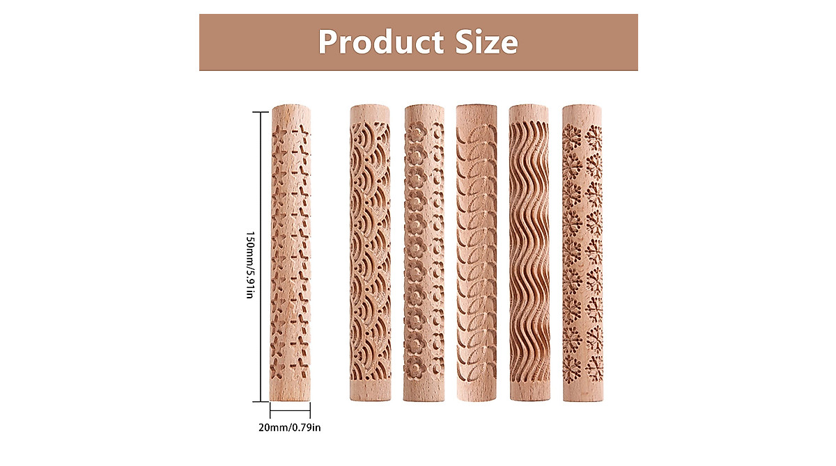 6Pcs Clay Modeling Rollers - Texture Pottery Tools
