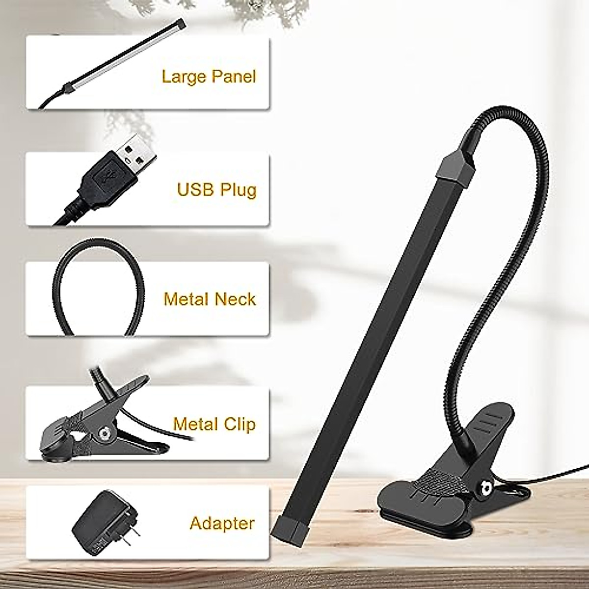 LEPOWER Led Clip on Light/Reading Light with Gooseneck 5W Book Light Color Temperature Changeable Clip Light and Piano Light (Metal)