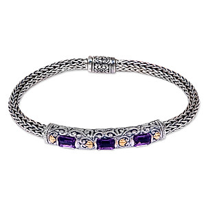 NOVICA Artisan Handmade Gold Accent Amethyst Braided Bracelet Bali Silver Sterling Purple Pendant Indonesia Birthstone Balinese 'Bedugul Temple'
