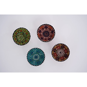 Silkroad Home Goodies Set of 4 Ceramic Sauce Dishes in Gift Box, Handprinted Turkish Pottery Mini Serving Plates