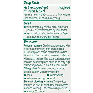Aspirin Regimen Bayer, 81mg Chewable Tablets, Pain Reliever, Orange, 36 Count