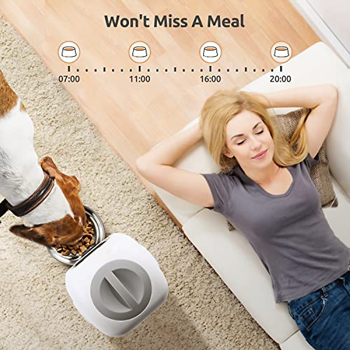 KutoraWorks Automatic Cat Feeder, Dog Food Dispenser with Rotary Lock Lid, Visual Window, Memory Function, Voice Recorder, Stainless Steel Dish, 0-20 Portion Control for 1-4 Meals Daily, 118oz