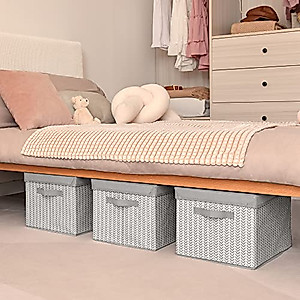 GRANNY SAYS Fabric Boxes with Lids, Storage Bins with Handles, Shelf Baskets for Organizing, Storage Containers Extra Large Storage Boxes for Linens Clothes, Gray/White, 3-Pack