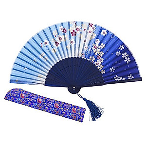 Amajiji® Charming Elegant Modern Woman Handmade Bamboo Silk 8.27" (21cm) Folding Pocket Purse Hand Fan (CZT-08)