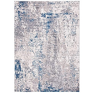 SAFAVIEH Aston Collection 3' x 5' Grey / Navy ASN718F Modern Abstract Non-Shedding Living Room Bedroom Accent Rug