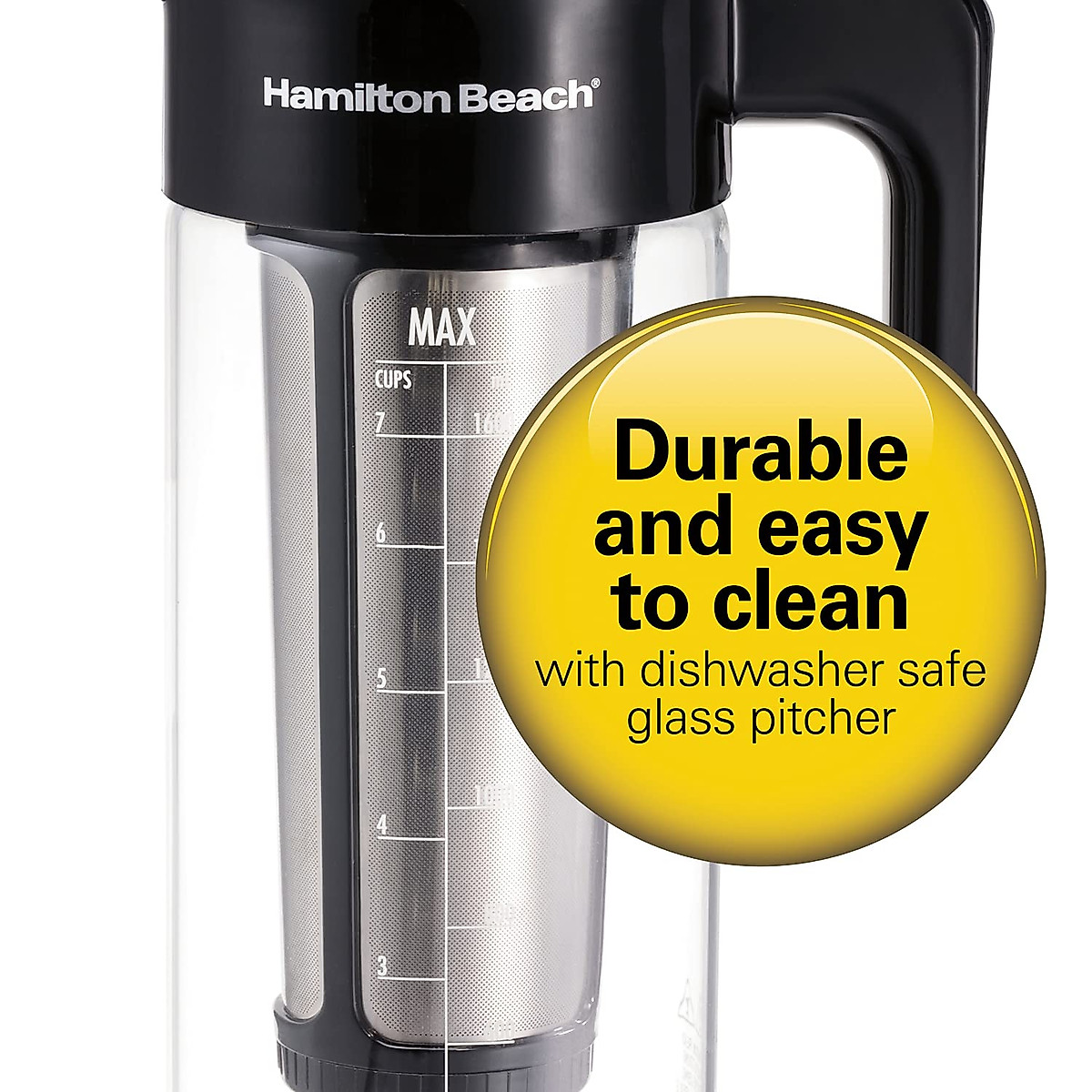 Hamilton Beach Cold Brew Iced Coffee Maker and Tea Infuser 1.7 L (57.5 oz.), Glass Pitcher with Removable Stainless Steel Filter