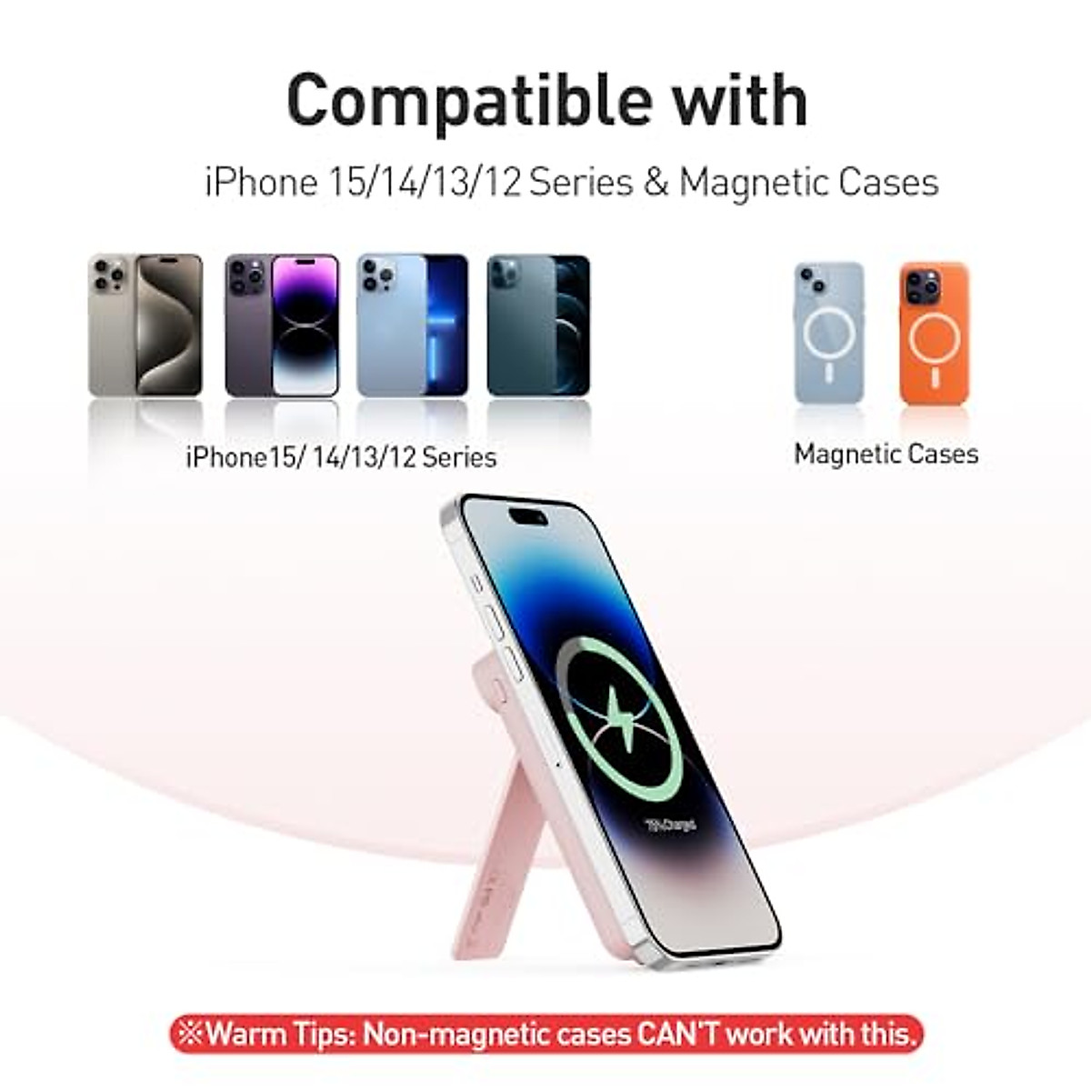 iWALK MAG-X Magnetic Wireless Power Bank with Stand, 5000mAh Portable Charger with USB-C Port & LED Display, Ergonomic Grip Design Battery Pack Compatible with iPhone 15/14/13/12 Series,For iOS17 Mode