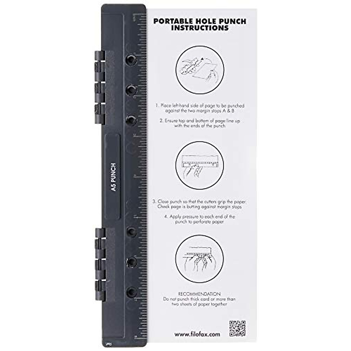 Filofax A5 Portable Hole Punch (B340119), Black