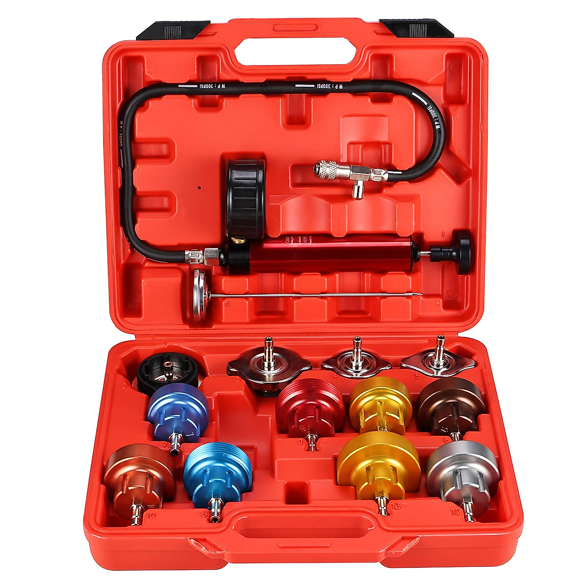 BTSHUB 14 pcs Radiator Pump Pressure Tester Tool Kit Vacuum Pressure Cooling System Tester
