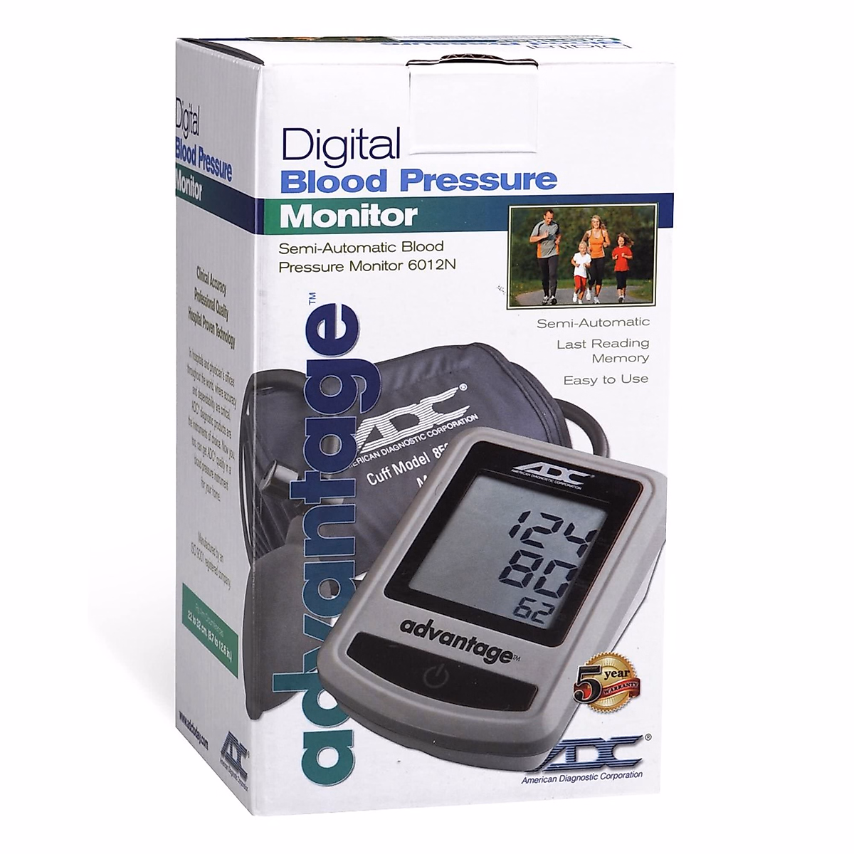 ADC 6012N Advantage Semi-Automatic Digital Blood Pressure Monitor with Storage Case, Adult BP Cuff, Navy