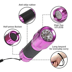 EverBrite Black Light, UV Blacklight Flashlights 2-Pack, 12 LEDs 395nm, 3 Free AAA Batteries, for Pets Urine and Stains Detector 6 Batteries Included Purple