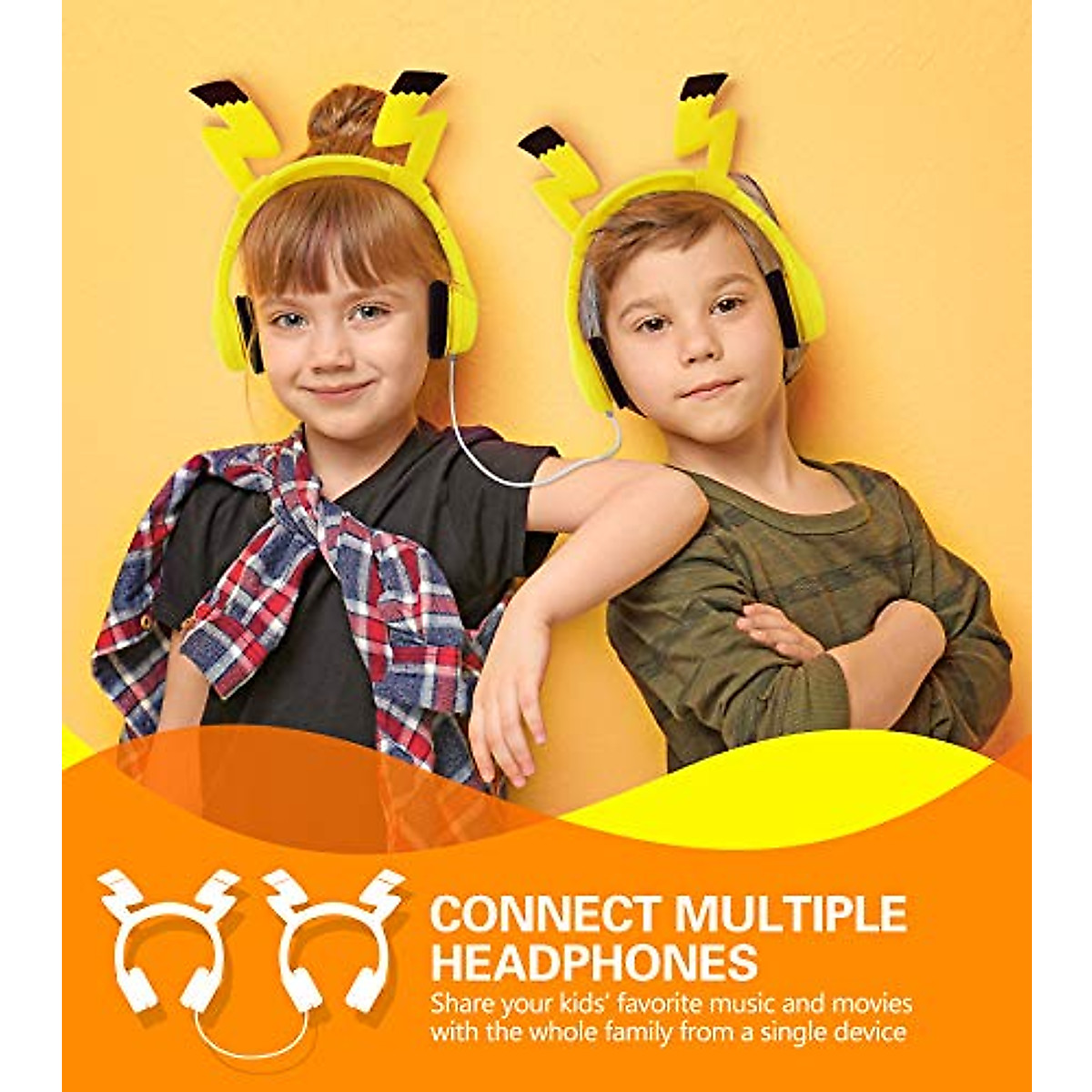 Kids Headphones with VoliBolt Ears, Mumba Wired Over-Ear Headphones with Music Sharing Function, 85dB Volume Limited Hearing Protection,Safe Food Grade Material, 3.5mm Jack (HS01) Headset for Children