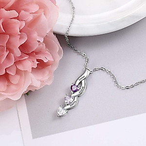 Tian Zhi Jiao Personalized 3 Names Simulated Birthstone Necklace for Mothers Custom Heart Drop Pendant Engraved Name Necklace for Women (Silver)
