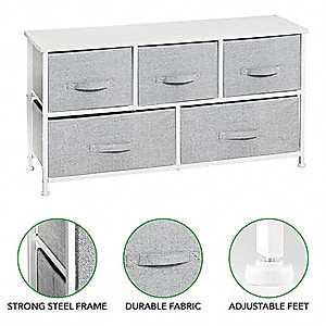 mDesign 21.65" High Steel Frame/Wood Top Storage Dresser Furniture Unit with 5 Removable Fabric Drawers - Wide Bureau Organizer for Bedroom, Living Room, Closet - Lido Collection, Gray