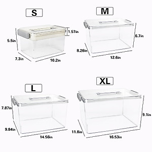 GUDEMAY 4 Pack Clear Storage Bins Latch Box, Plastic Container with Lids & Handle, Large Pantry Organization and Storage Bins, Cabinet Organizers, Multi-Purpose Organizer for Home, Set of 4 Size