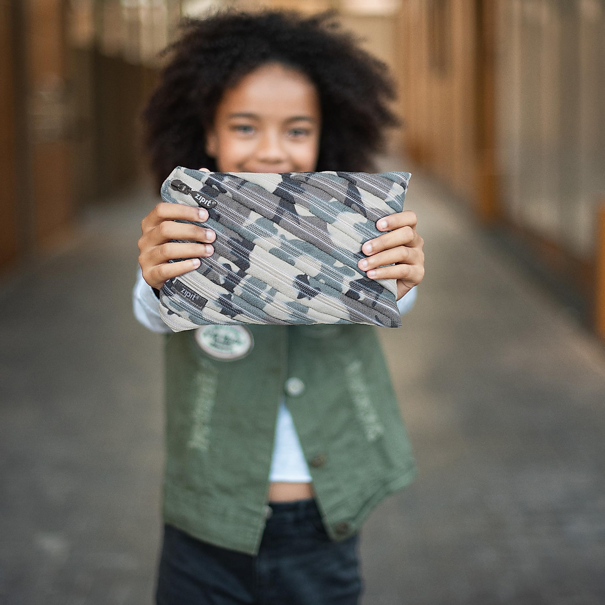 ZIPIT Camo Big Pencil Case, Grey Camouflage