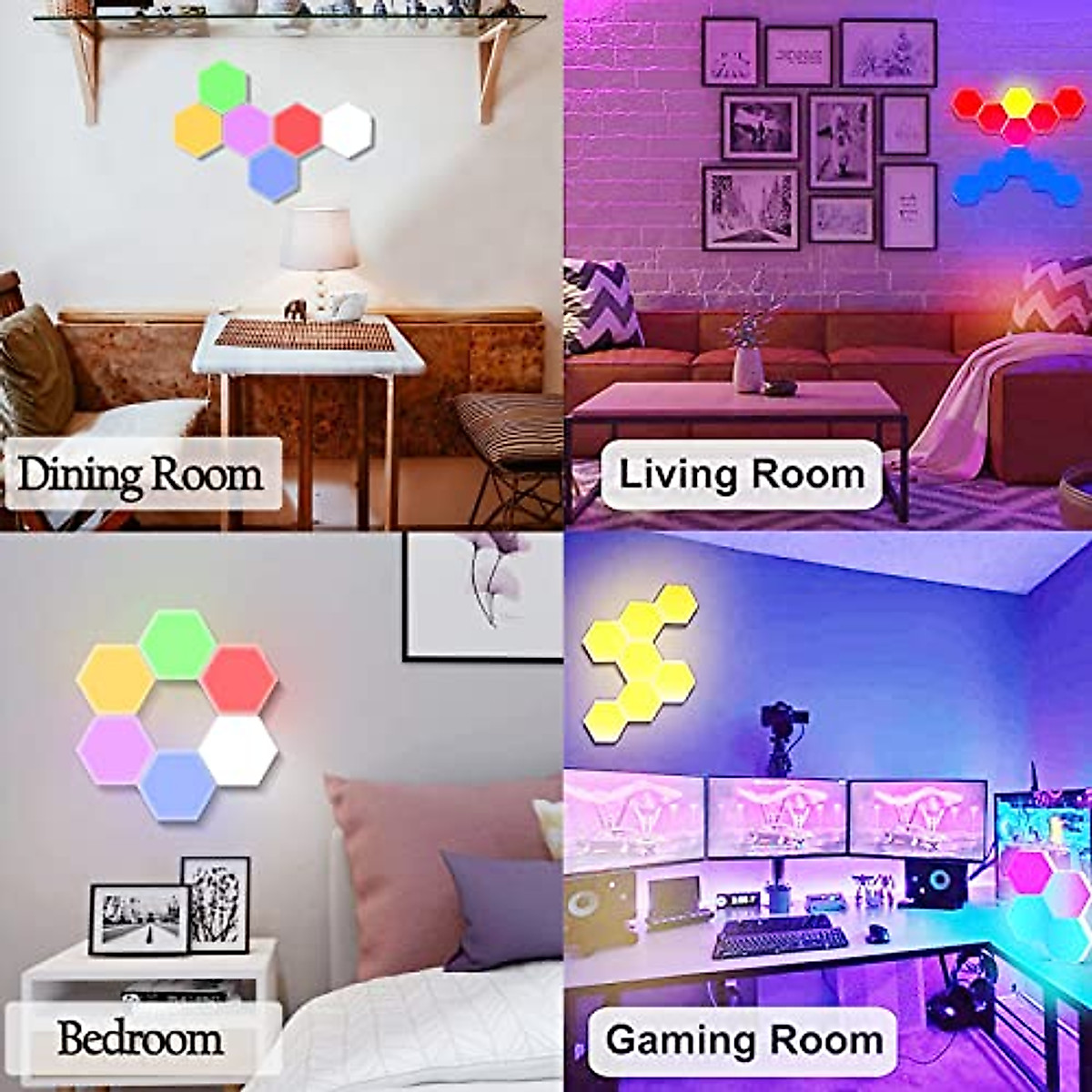 Hexagon Lights with Remote, Modular Touch Sensitive Lights Creative Geometry Assembly LED Hexagonal Wall Light,RGB Gaming Lights for Living Room, Bedroom, DIY Enthusiasts, Festival 6 Packs