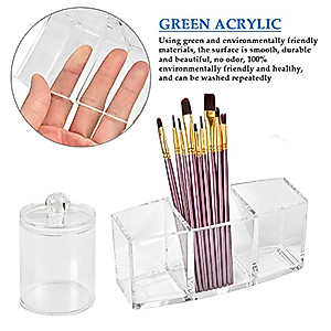 TIMESETL 5 Pack Qtip Holder Dispenser for Cotton Ball, Cotton Swab, Cotton Round Pads, Floss, 10 oz Clear Plastic Apothecary Jar Set for Bathroom Canister Storage Organization, Vanity Makeup Organizer