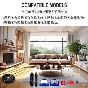 Rumba Replacement Parts for iRobot Roomba 675 650 677 692 671 694 691 614 615 635 676 670 645 655 690 600 Series 595 585 Vacuum Cleaner Accessories,1 Caster Wheel, Bristle Brush,4 Side Brush,2 Filter
