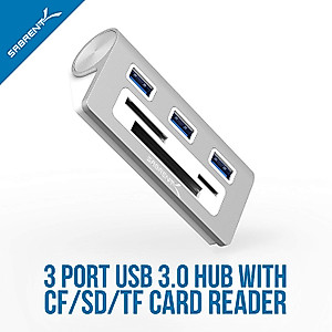 SABRENT Premium 3 Port Aluminum USB 3.0 Hub with Multi-in-1 Card Reader (12" Cable) for iMac, All MacBooks, Mac Mini, or Any PC (HB-MACR)