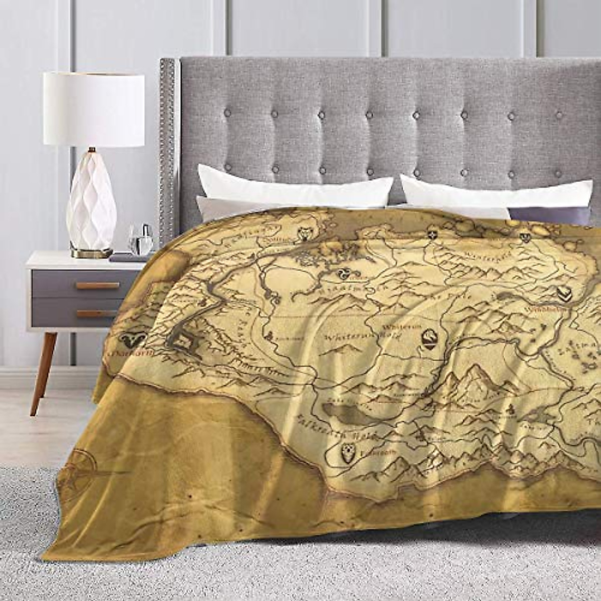 Makegeld Skyrim Worn Parchment Map Ultra-Soft Micro Fleece Blanket 60"" x50